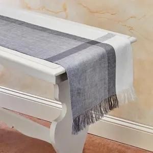 SUSTAINABLE THREADS Hinterland Handwoven Linen Table Runner - Blue Corn - 14" X 90"